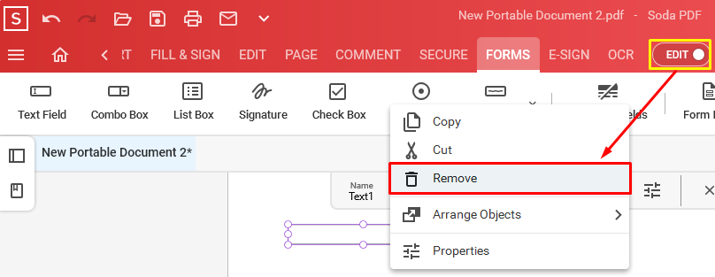 Adding A Text Form Field Soda PDF