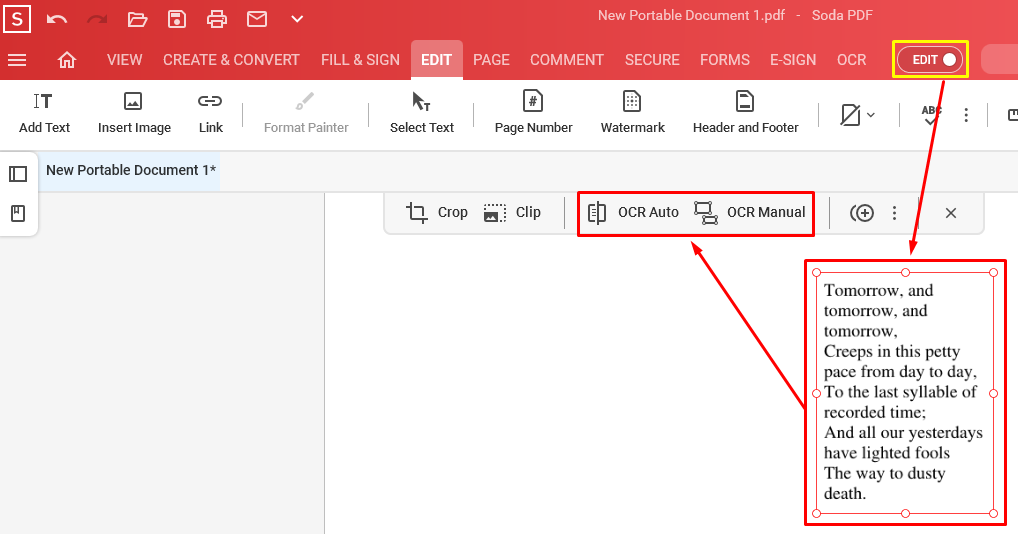 How to use Manual and Auto in OCR – Soda PDF
