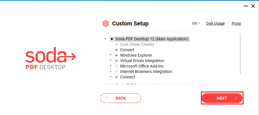 What are the advanced options when downloading and installing Soda PDF ...